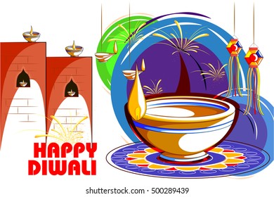 Easy Edit Vector Illustration Decorated Diya Stock Vector (Royalty Free ...