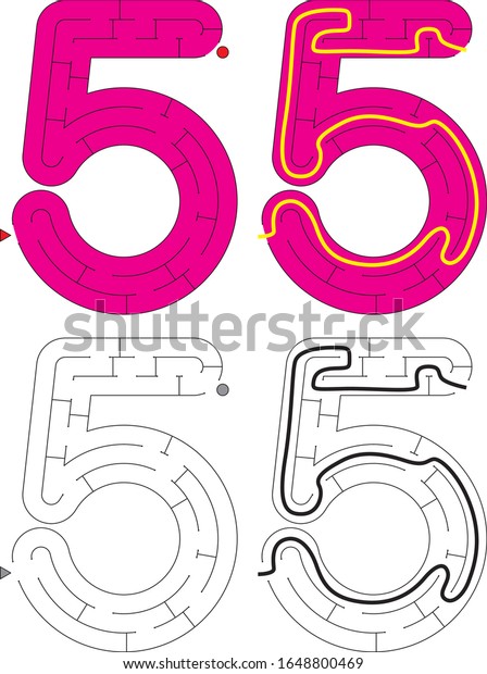 Easy Number Maze Kids Solution Worksheet Stock Vector (Royalty Free ...