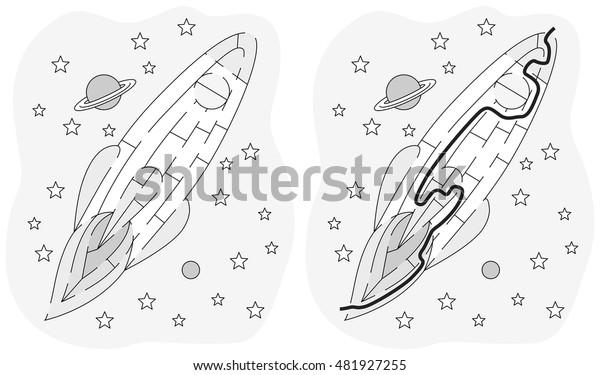 Easy Rocket Maze Younger Kids Solution Stock Vector (Royalty Free ...