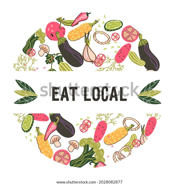 Eat Local Emblem Label Fresh Vegetables Stock Vector (Royalty Free ...
