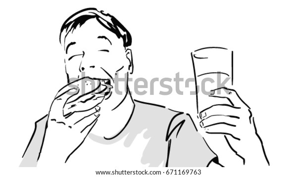 Eating Man Black White Vector Sketch Stock Vector (Royalty Free ...