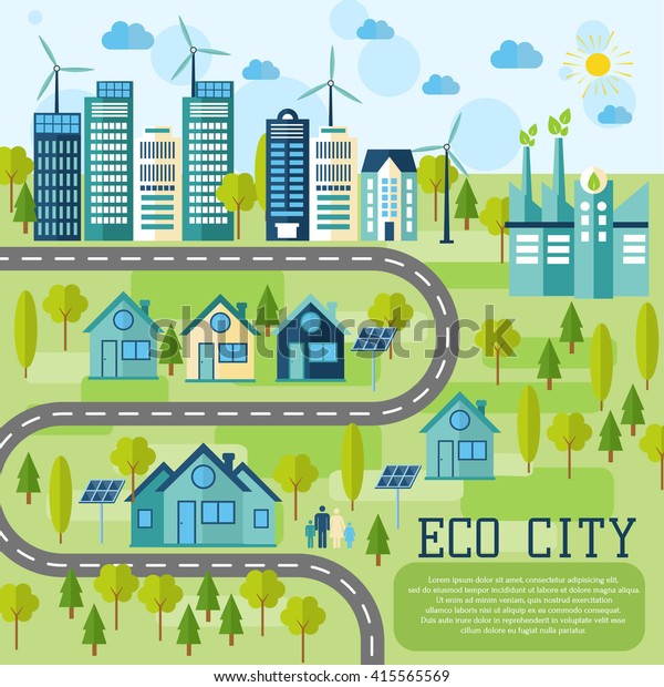 Eco City Flat Design Ecology Concept Stock Vector (Royalty Free ...