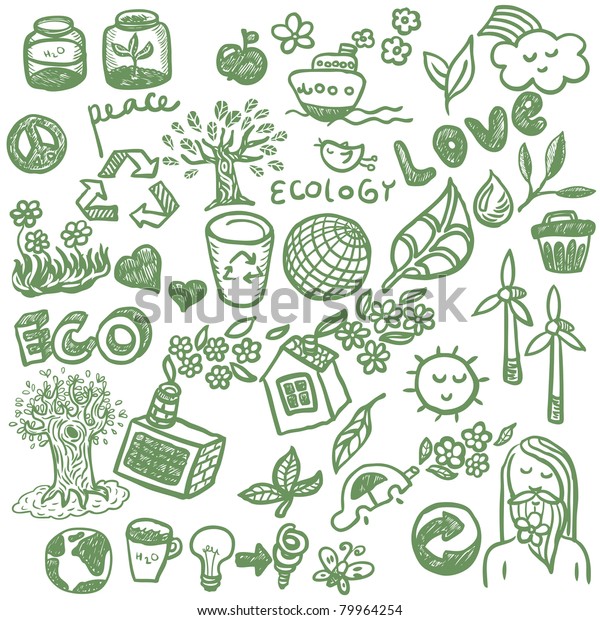 Eco Doodle Set Cartoon Style Stock Vector (Royalty Free) 79964254