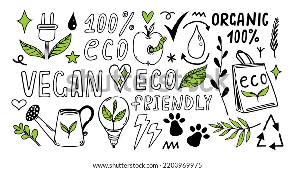 Eco Doodles Vector Set Symbols Environmental Stock Vector (Royalty Free ...