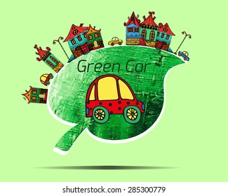 Eco Friendly Car Hand Drawing Painting Stock Vector (Royalty Free ...