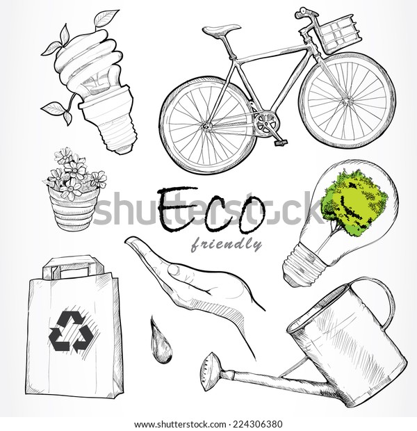 Eco Friendly Vector Set Hand Drawn Stock Vector (Royalty Free ... Eco Friendly Vector Set Hand Drawn Stock Vector (Royalty Free ...