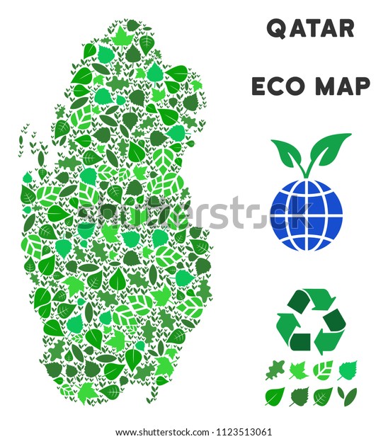 Eco Qatar Map Composition Herbal Leaves Stock Vector (Royalty Free ...