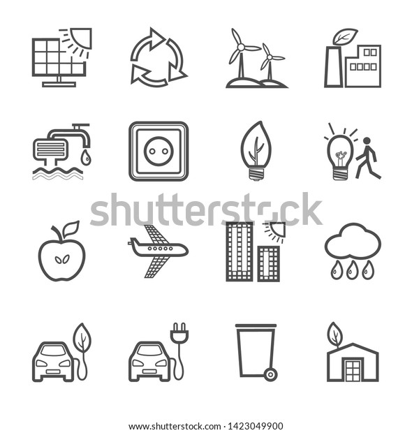 Ecofriendly Technology Icons Monochrome Line Drawing Stock Vector ... Ecofriendly Technology Icons Monochrome Line Drawing Stock Vector ...