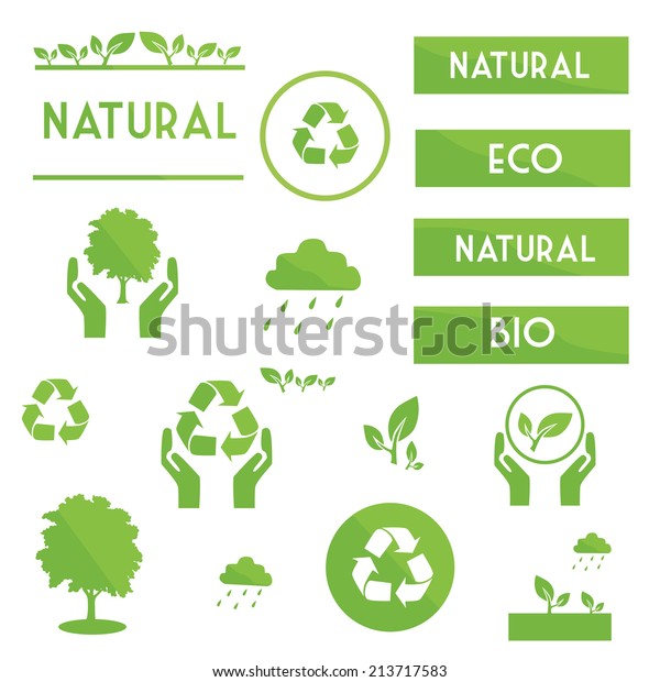 Ecological Elements Symbols Signs Green Color Stock Vector (Royalty ...