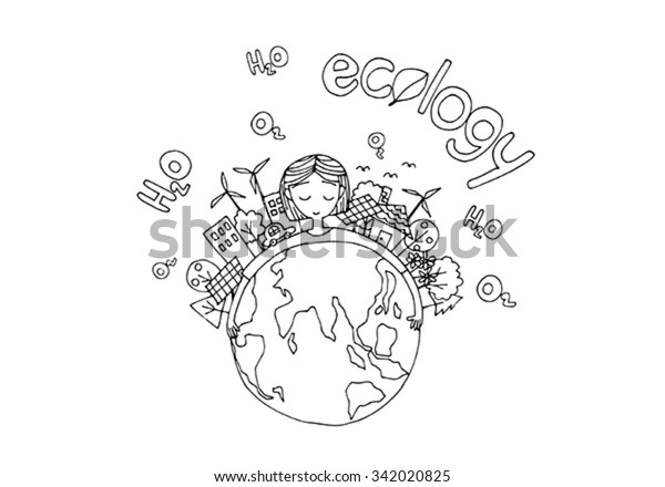Ecology Green World Concept Hand Drawing Stock Vector (Royalty Free ...
