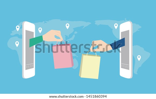 Ecommerce Imagewith World Mapvetor Illustration Stock Vector (Royalty ...