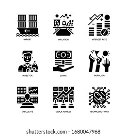 Economic Crisis Icons Set Solid Style Stock Vector (Royalty Free ...