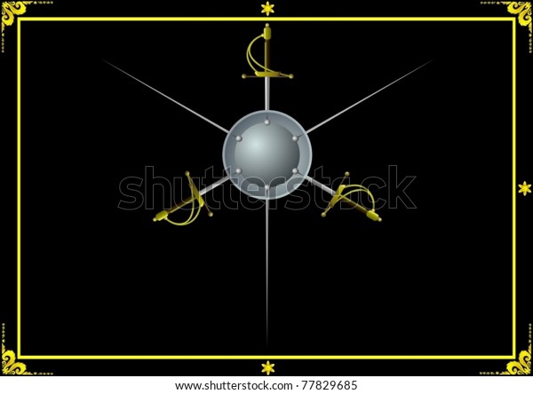 Edged Weapons Three Crossed Swords Shield Stock Vector (Royalty Free ...