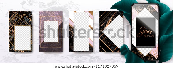 Editable instagram story template pack with gold and marble texture ...
