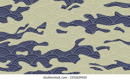 Editable Japan Blue Wave Pattern Vector Stock Vector (Royalty Free ...