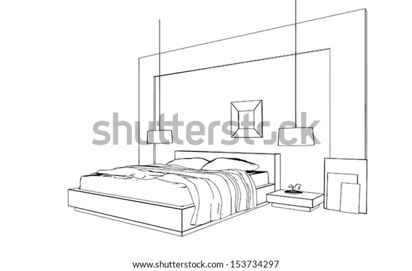 Editable Vector Illustration Outline Sketch Interior Stock Vector ...