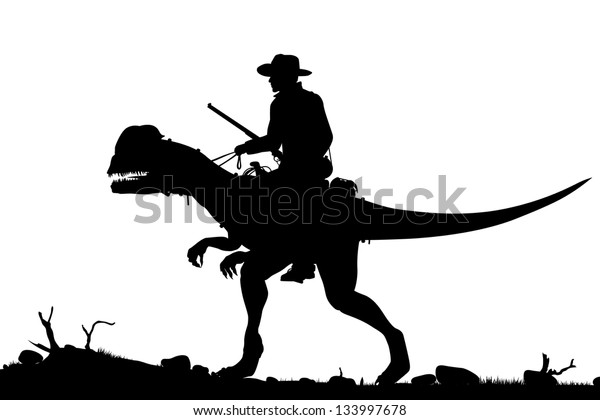 Editable Vector Silhouette Cowboy Riding Dilophosaurus Stock Vector ...