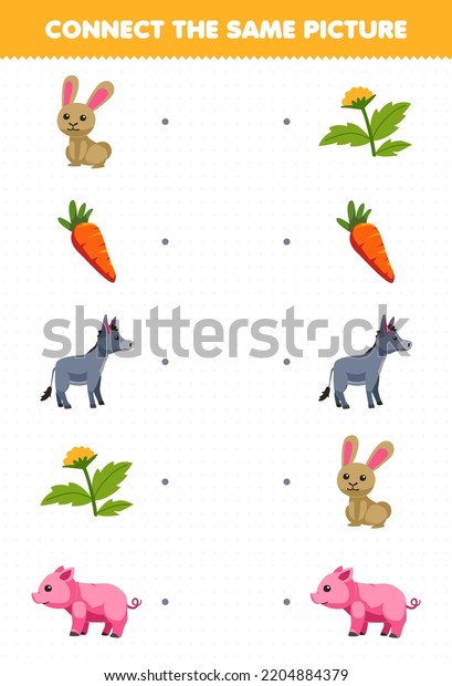 Education Game Children Connect Same Picture Stock Vector (Royalty Free ...