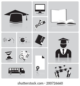 Education Graduation Icon Set Design Template Stock Vector (Royalty ...