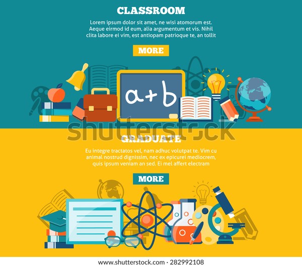 Education Horizontal Banner Set Classroom Graduate Stock Vector ...