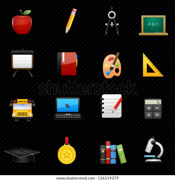 Education Icons Black Background Stock Vector (Royalty Free) 136519379 ...