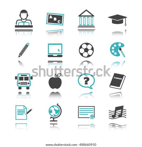 Education Icons Reflection Isolated On White Stock Vector (Royalty Free ...