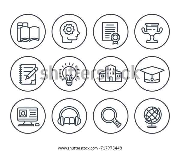 Education Learning Line Icons On White Stock Vector (Royalty Free ...