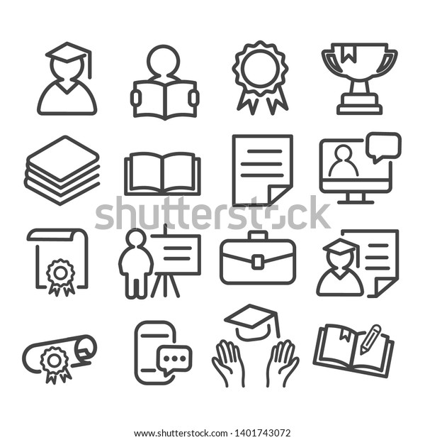 Education Minimal Icons Set Isolated Collection Stock Vector (Royalty ...