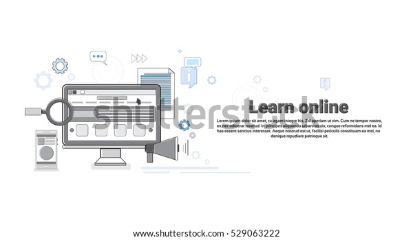 Education Online Learning Web Banner Thin Line Vector Illustration