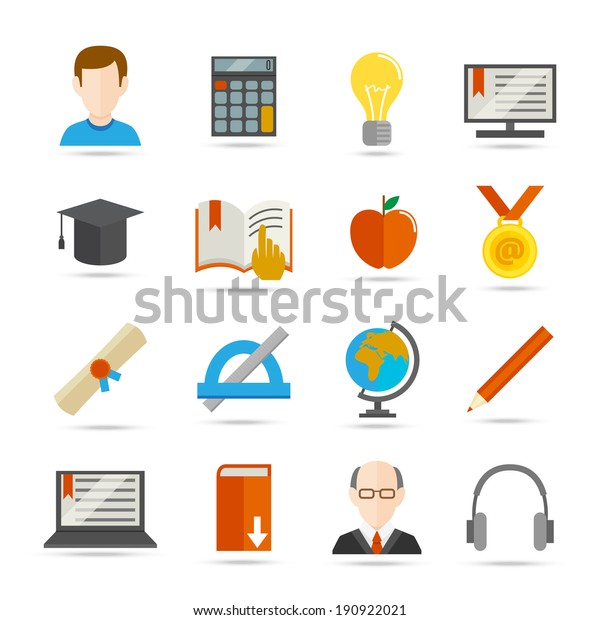 Education school university e-learning flat icons set with graduation ... Education school university e-learning flat icons set with graduation ...