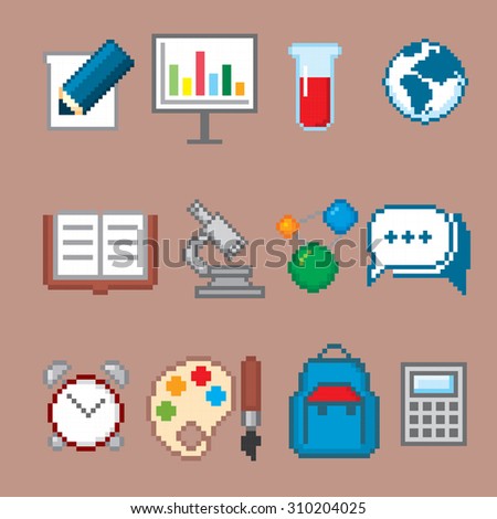 Education Science Icons Set Pixel Art Stock Vector (Royalty Free ...