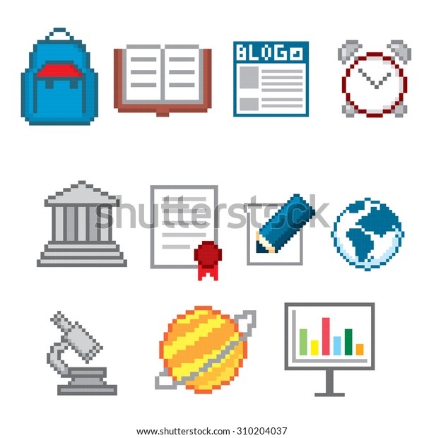 Education Science Icons Set Pixel Art Stock Vector (Royalty Free ...