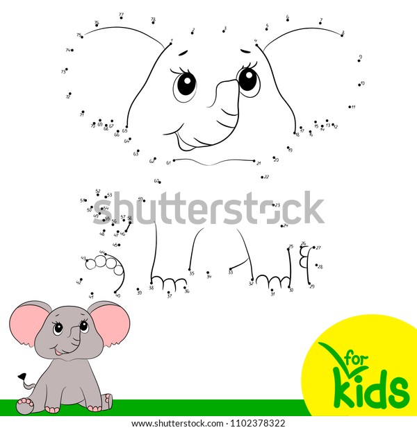 Educational game for children. Connect points to numbers. Baby elephant.