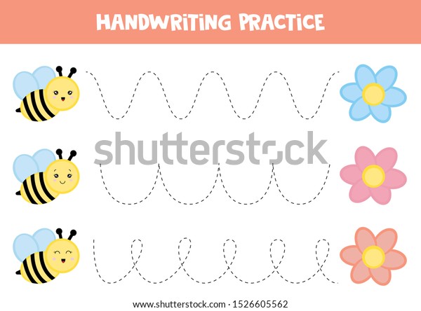 Educational Worksheet Kids Tracing Lines Handwriting Stock Vector ...