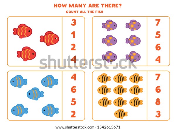 Educational Worksheet Preschool Kids Count Fish Stock Vector (Royalty ...
