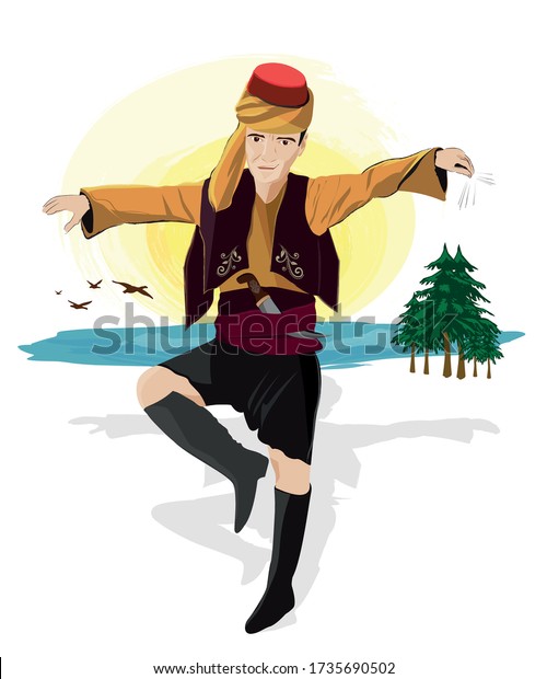 Efe Turkish Man Dancing Traditional Clothes: เวกเตอร์สต็อก (ปลอดค่า ...