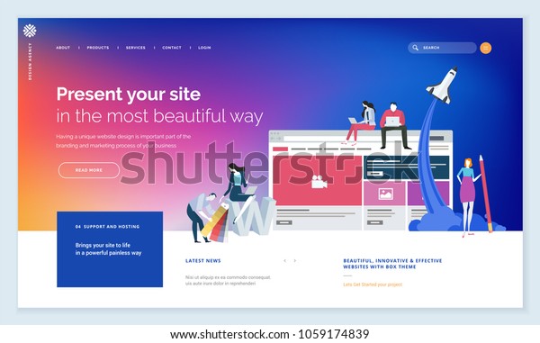 Effective Website Template Design Modern Flat Stock Vector (Royalty ...