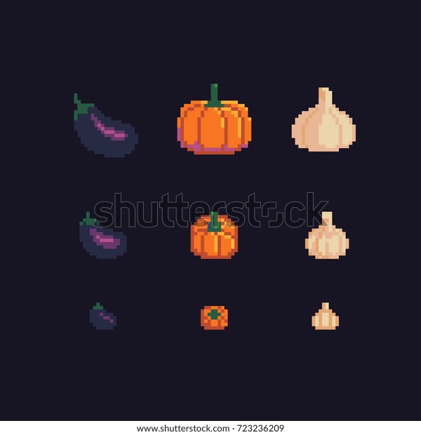 Eggplant Pumpkin Garlic Pixel Art Icons Stock Vector (Royalty Free ...