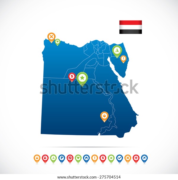 Egypt Map Flag Navigation Icons Stock Vector (Royalty Free) 275704514