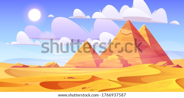 Egyptian Desert Pyramids Vector Cartoon Illustration Stock Vector ...