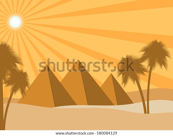 Egyptian Pyramids Desert Sun Rays Palms Stock Vector (Royalty Free ...