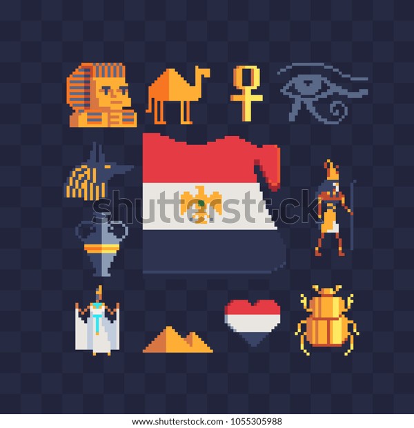 Egyptian Theme Pixel Art Flat Style: vector de stock (libre de regalías ...
