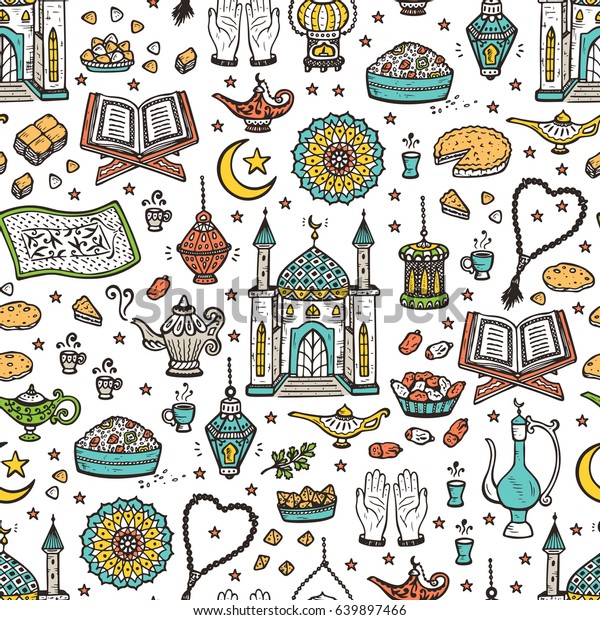 Eid Mubarak Seamless Pattern Muslim Festival Stock Vector (Royalty Free ...