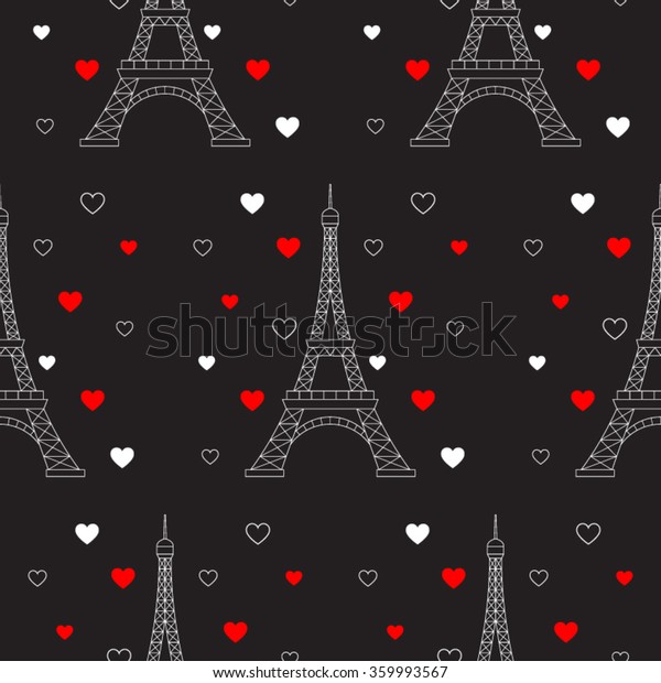 Eiffel Tower Hearts Vector Seamless Pattern Stock Vector (Royalty Free ...