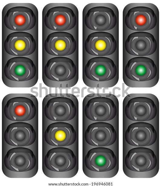 Eight Combinations Traffic Lights On White Stock Vector (Royalty Free ...