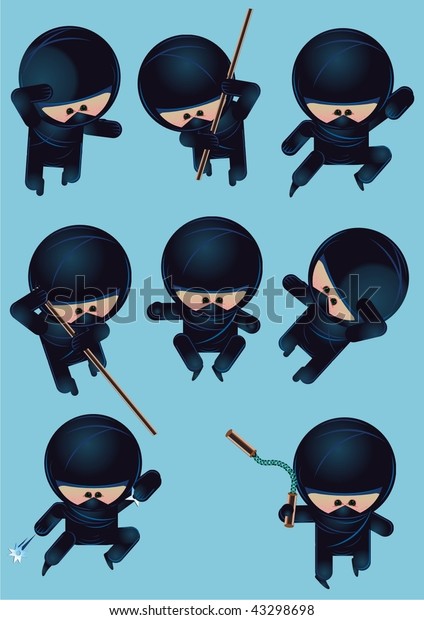 Eight Funny Cartoon Ninja Characters Vector: เวกเตอร์สต็อก (ปลอดค่า ...