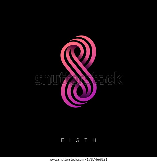 Eight number. 8 monogram consist of pink strips or ribbons. Infinity ...