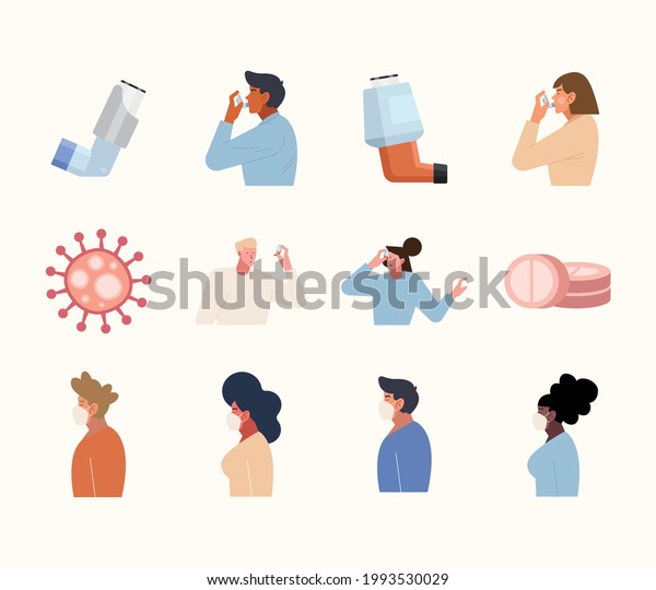 Eight Persons Respiratory Nebulizer Characters Stock Vector (Royalty ...