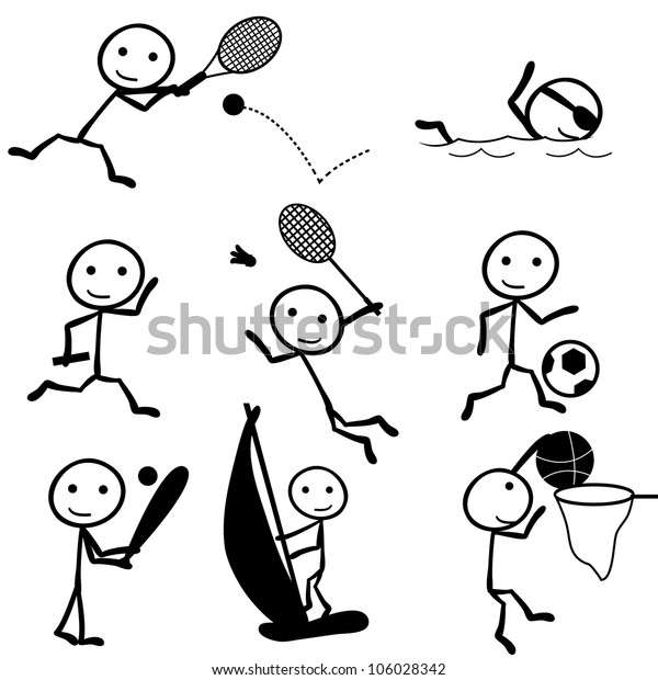 Eight Silhouettes Stick Figure Doodle Playing: vector de stock (libre ...