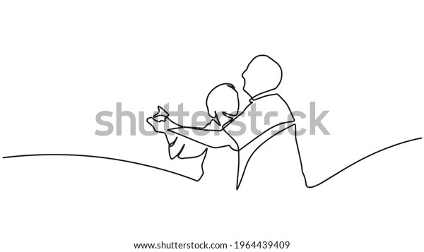 Elderly Couple In Continuous Line Art Drawing Style Romantic Elderly